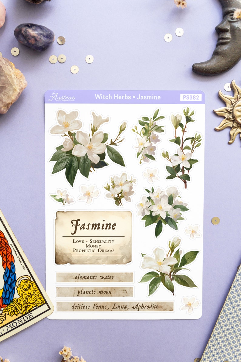 Jasmine Flower Sticker for Journaling, Jasmine Herb Magick Sticker ...