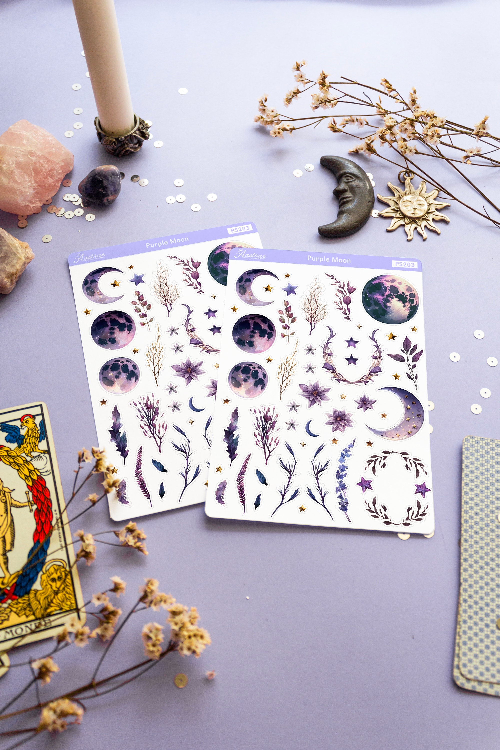 Purple Moon Planner Stickers, Lunar Witch Stickers, Moon Witch Planner ...