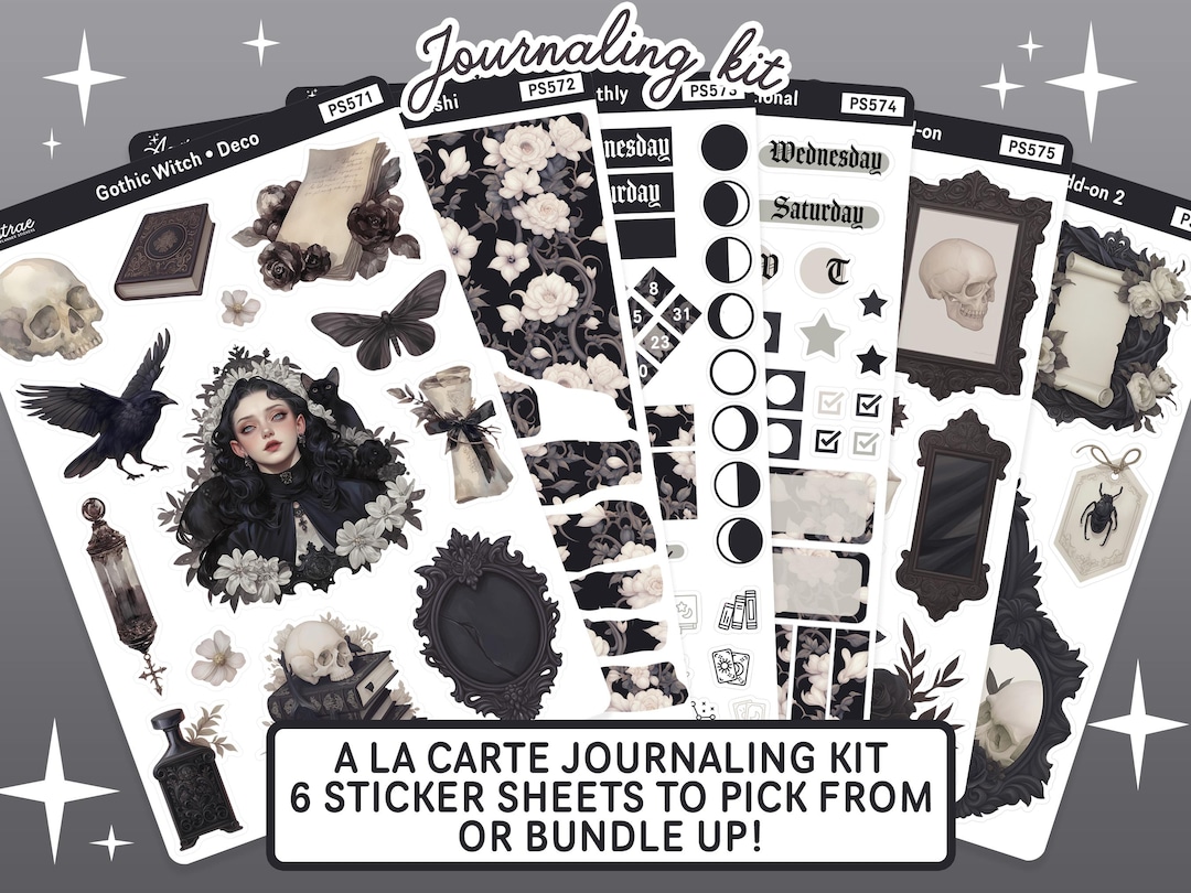 Goth Witch Planner Sticker Sheet Kit, Witchy Bujo Stickers, Gothic ...