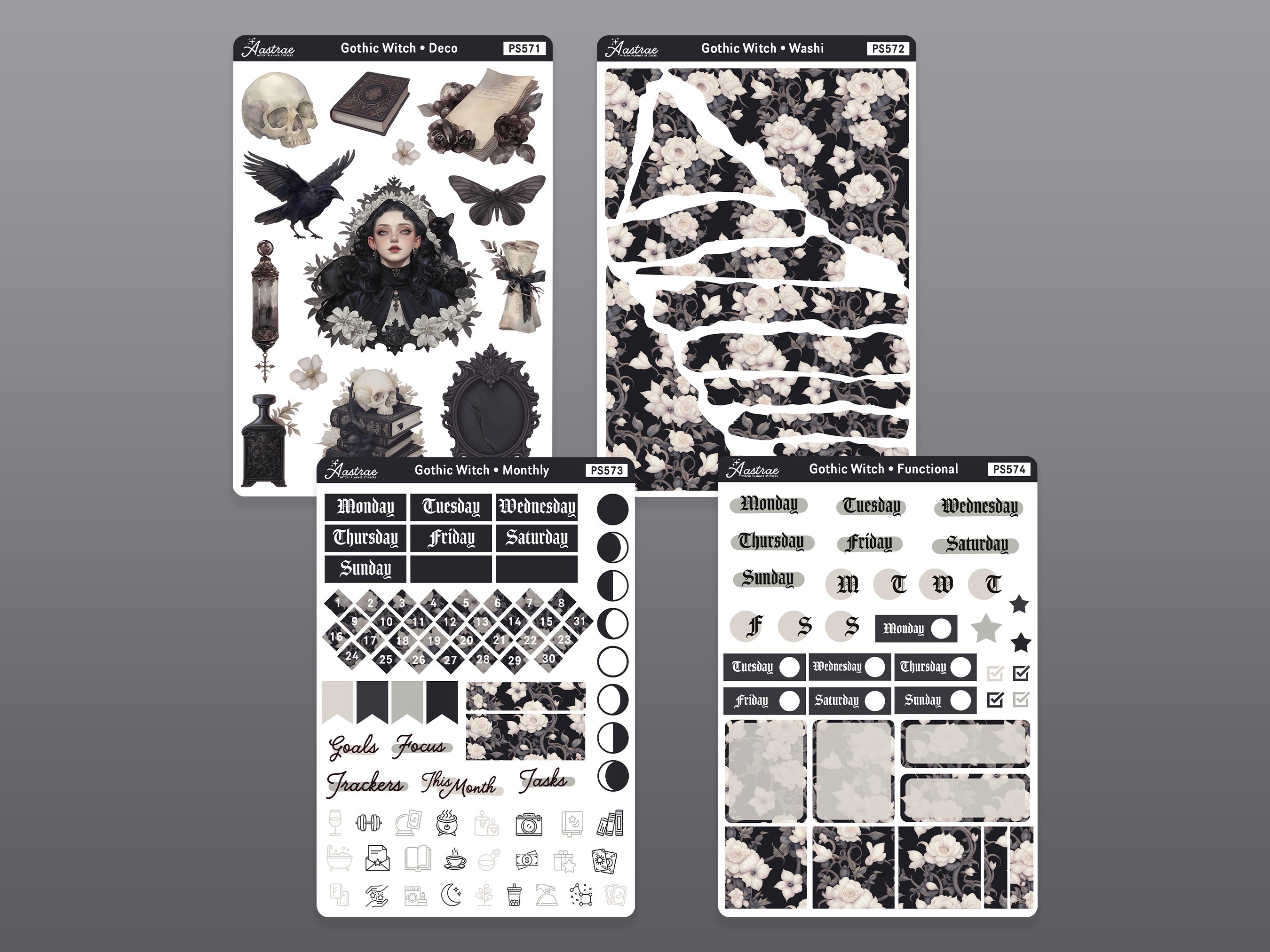 Goth Witch Planner Sticker Sheet Kit, Witchy Bujo Stickers, Gothic ...