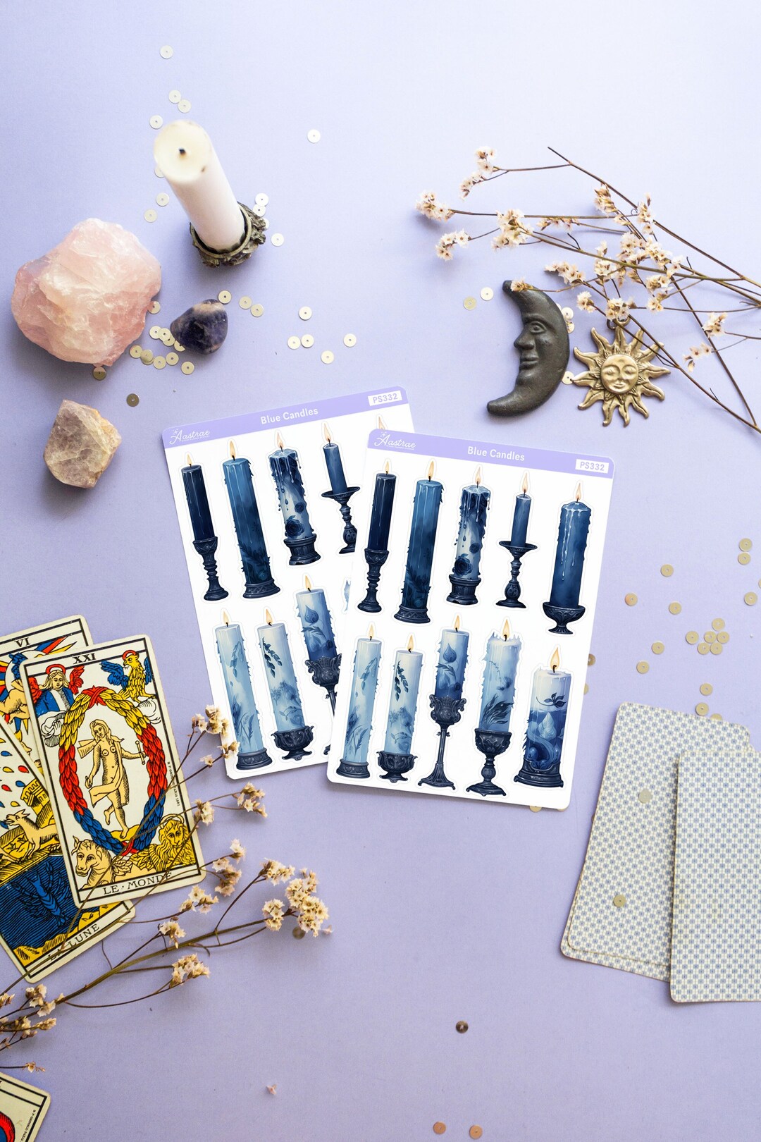 Blue Candle Witch Sticker Sheet, Witchcraft Stickers, Candles Planner ...