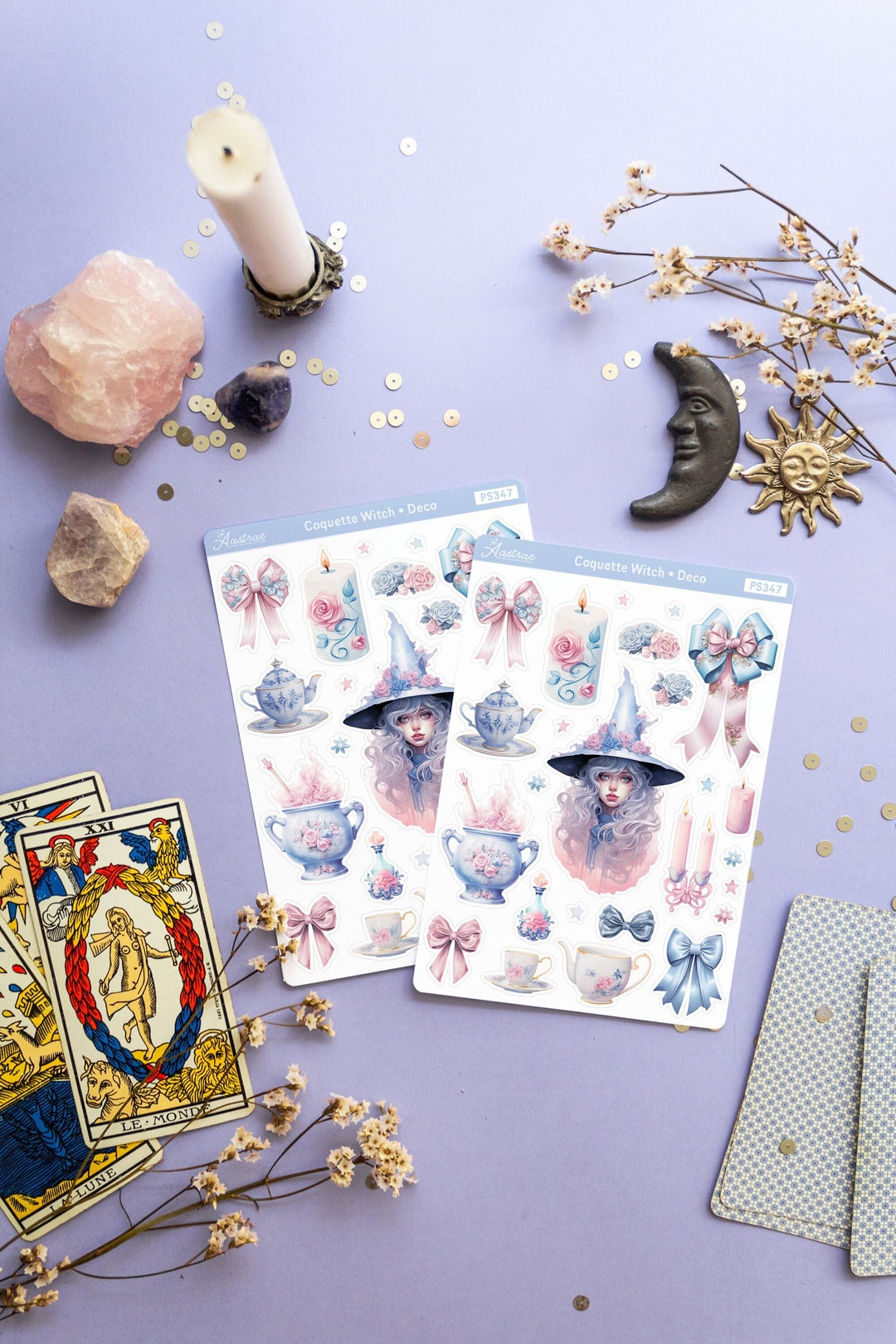 Coquette Witch Deco Sticker Sheet, Coquette Aesthetic Stickers, Pastel ...