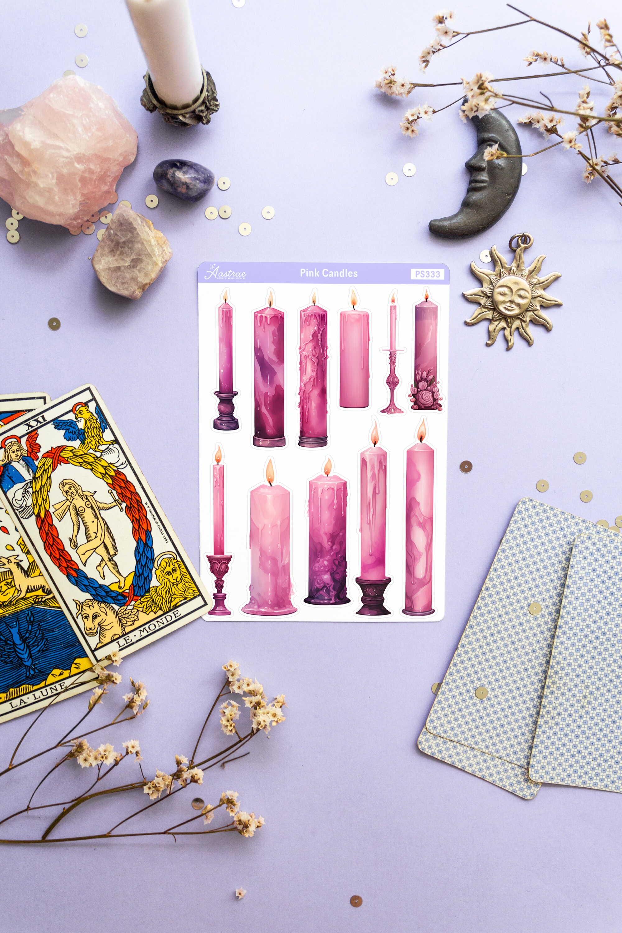 Pink Candle Witch Sticker Sheet, Love Witchcraft Stickers for Planner ...