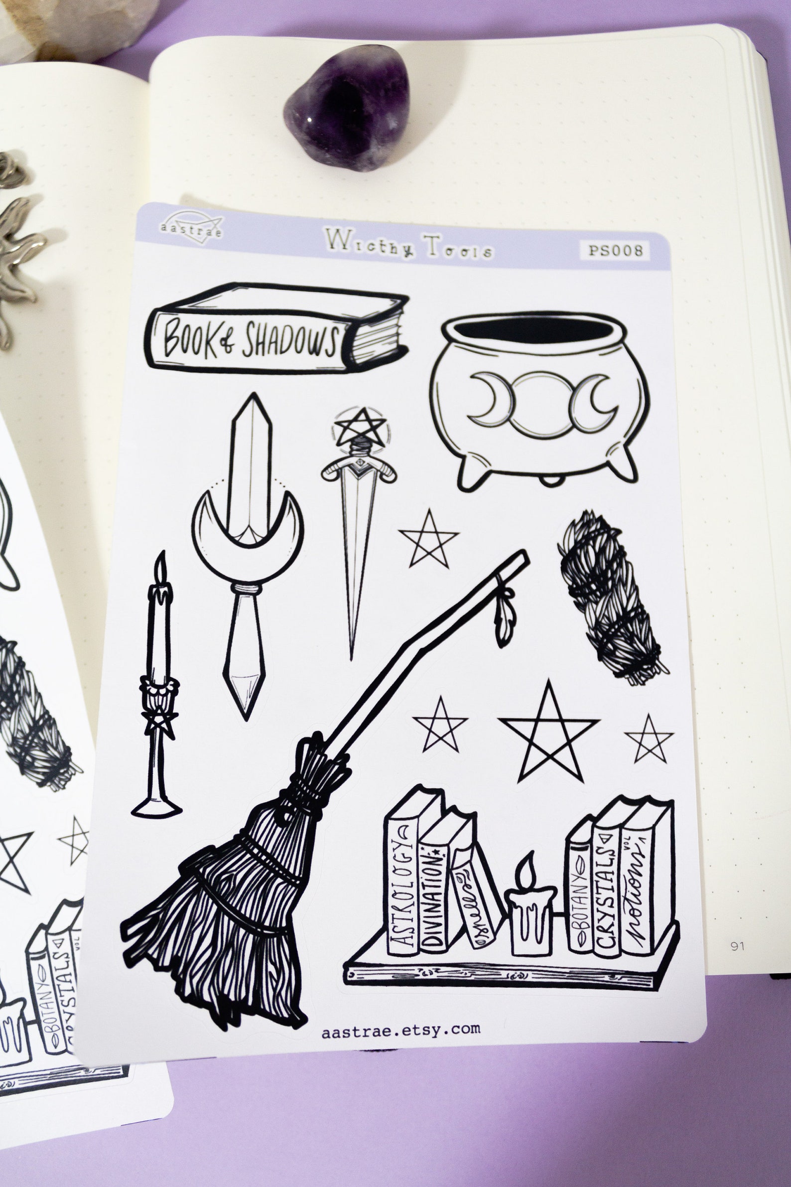 Witchy Stickers for Planners, Grimoire Book of Shadows Stickers, Pagan ...