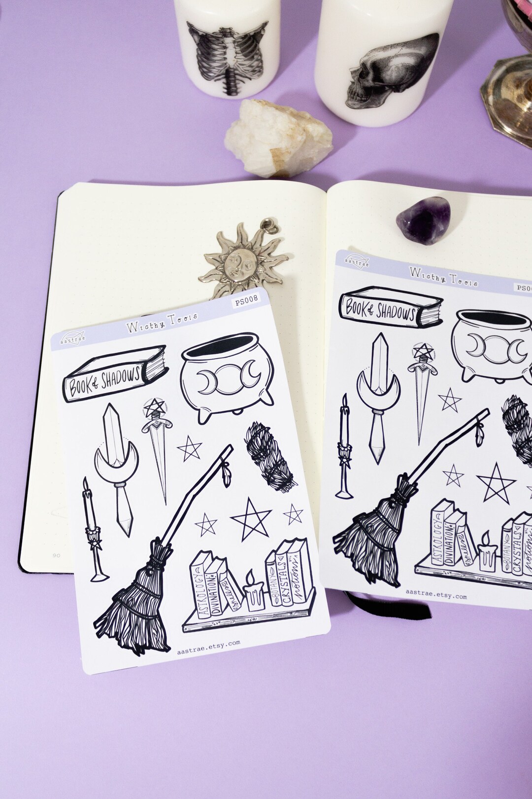Witchy Stickers for Planners, Grimoire Book of Shadows Stickers, Pagan ...
