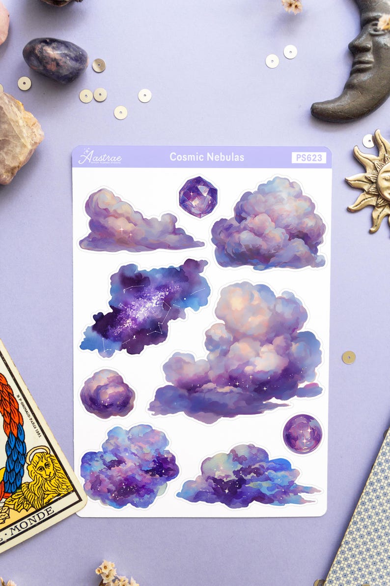 Galaxy Cloud Stickers, Cosmic Nebula Sticker Sheet, Pastel Sky ...