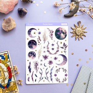 Purple Moon Planner Stickers, Lunar Witch Stickers, Moon Witch Planner ...