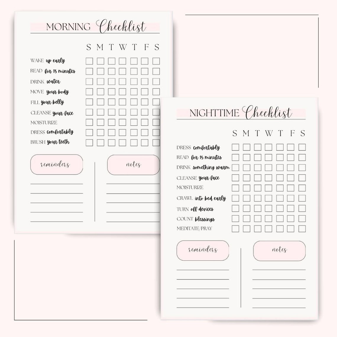 Self Care Goals, Planner Printable, Morning and Night Routine, Self ...