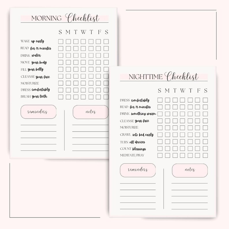 Self Care Goals, Planner Printable, Morning and Night Routine, Self Care Checklist Printable ...