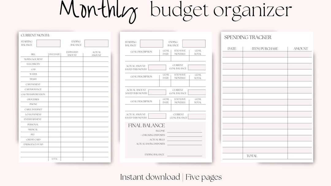 Printable Monthly Budget Organizer, Printable Monthly Organizer for ...