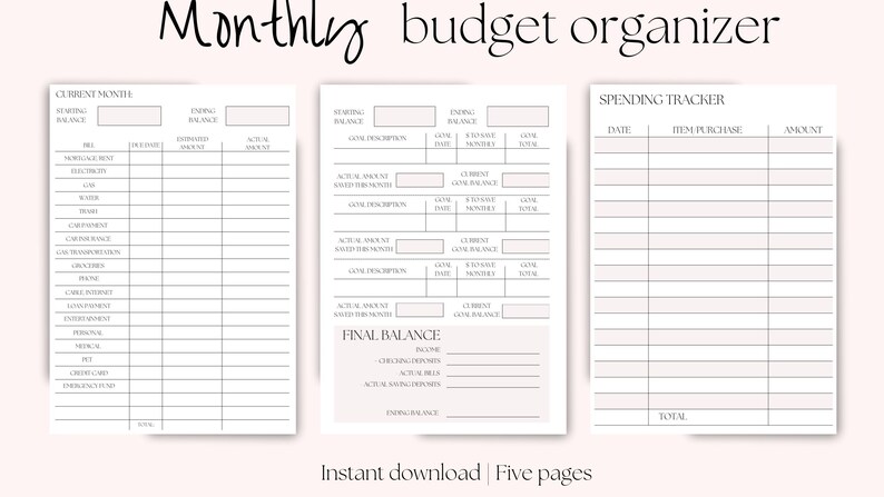 Printable Monthly Budget Organizer, Printable Monthly Organizer for ...