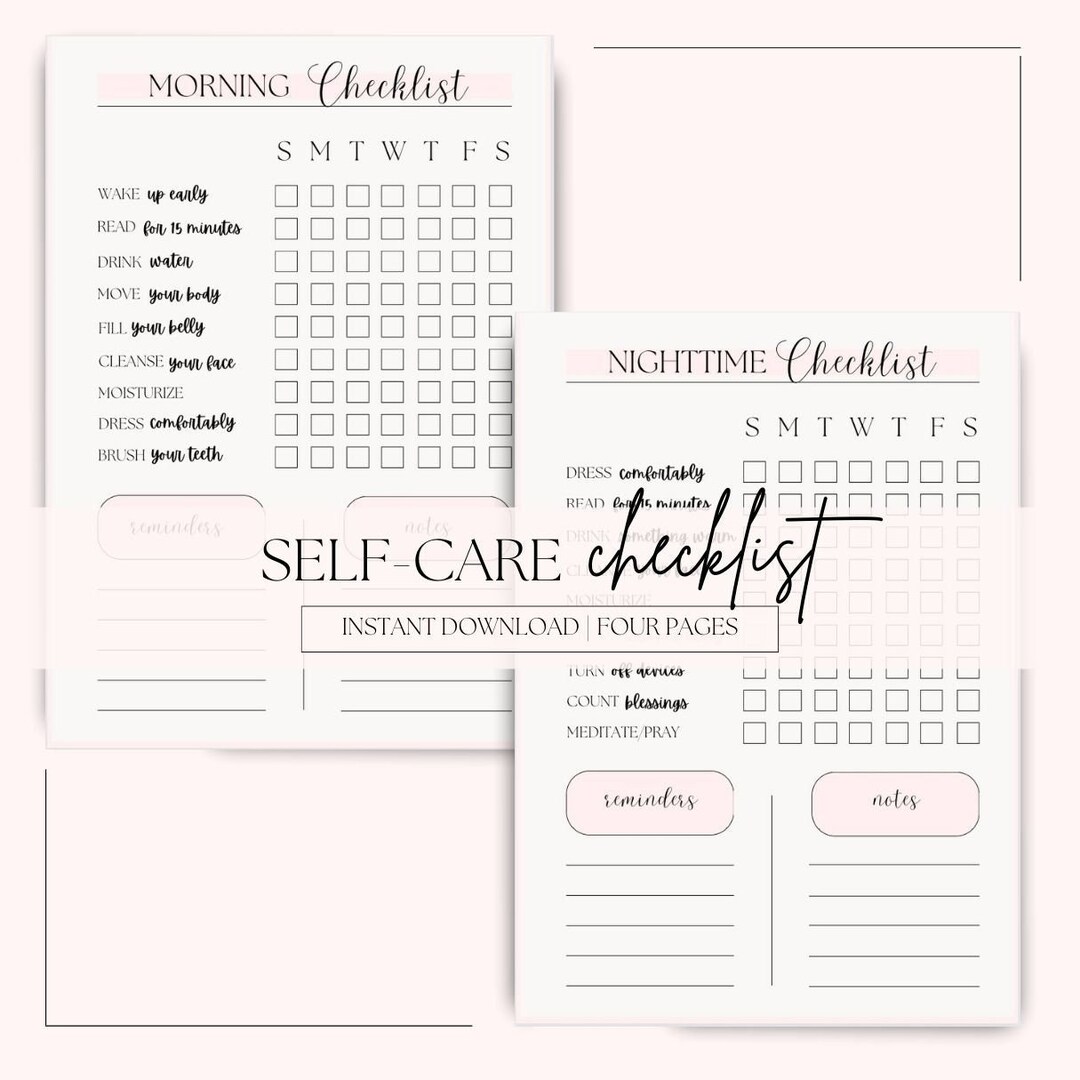 Self Care Goals, Planner Printable, Morning and Night Routine, Self ...