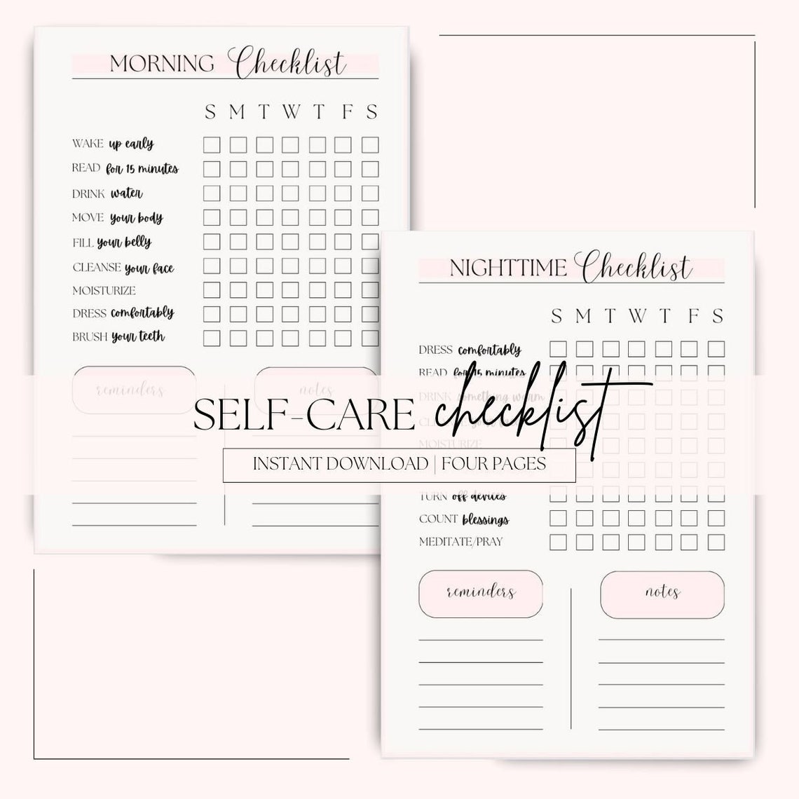 Self Care Goals, Planner Printable, Morning and Night Routine, Self ...