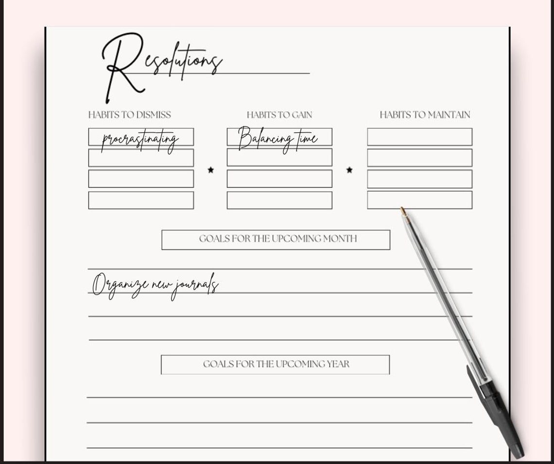 Resolution Planner Printable, Goals Planner Printable, New Years ...