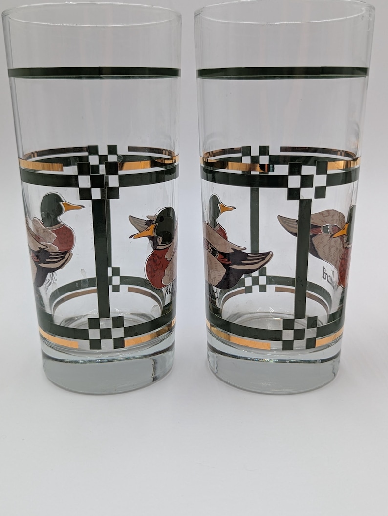 Vintage 5 Libby Mallard Duck Tall 6 1/4" Glass 22K Gold Stripe - Etsy