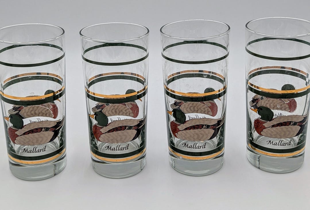 Vintage 5 Libby Mallard Duck Tall 6 1/4" Glass 22K Gold Stripe - Etsy