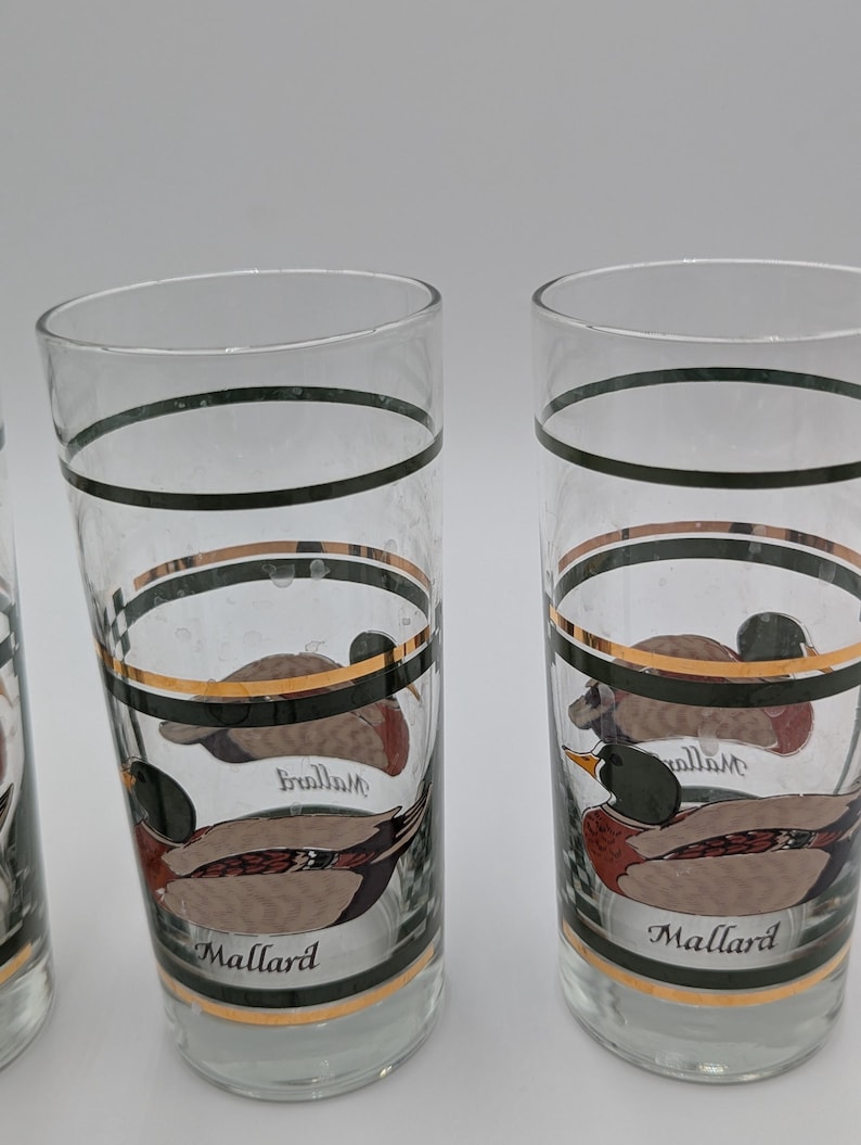 Vintage 5 Libby Mallard Duck Tall 6 1/4" Glass 22K Gold Stripe - Etsy