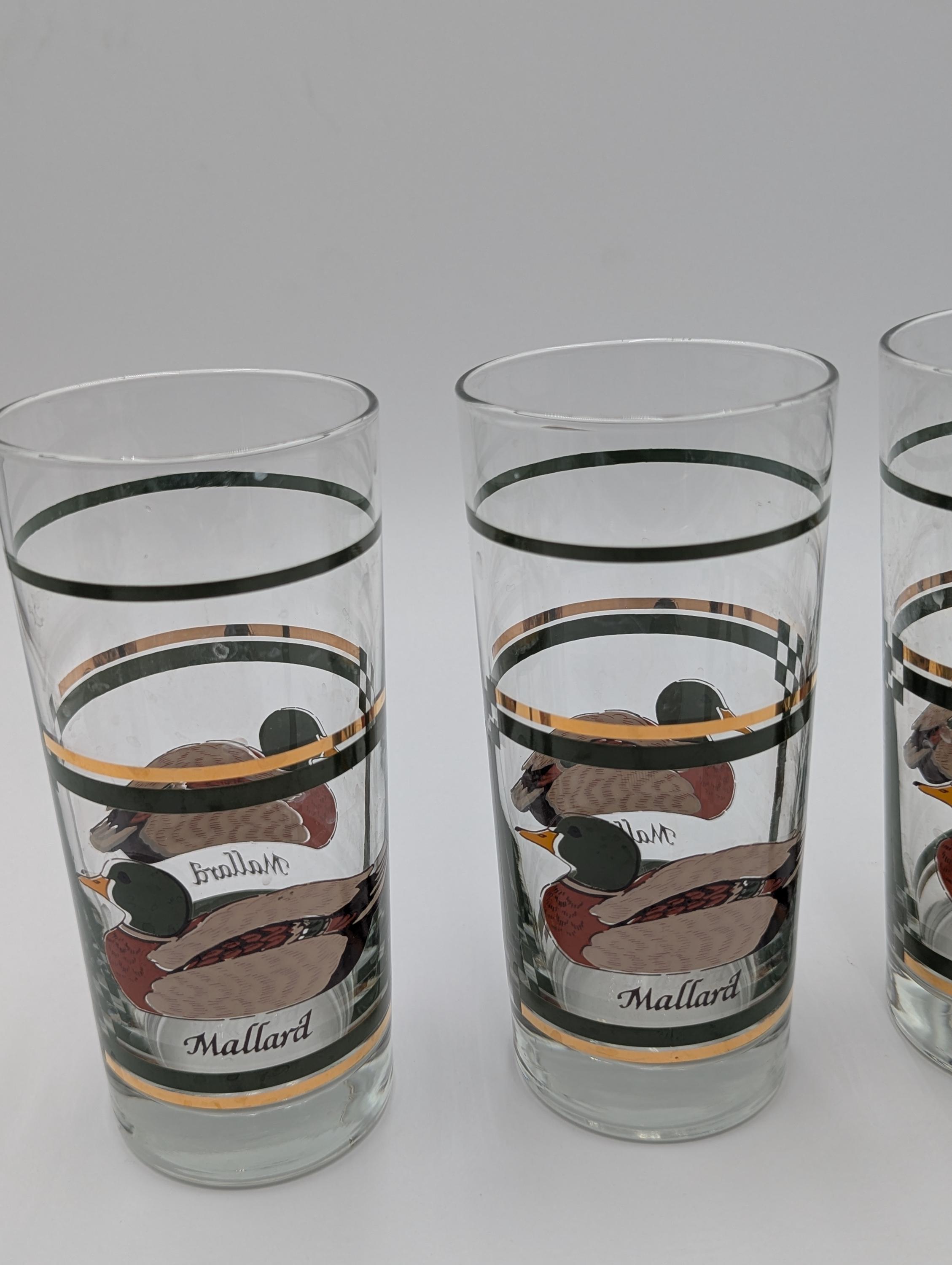 Vintage 5 Libby Mallard Duck Tall 6 1/4" Glass 22K Gold Stripe - Etsy