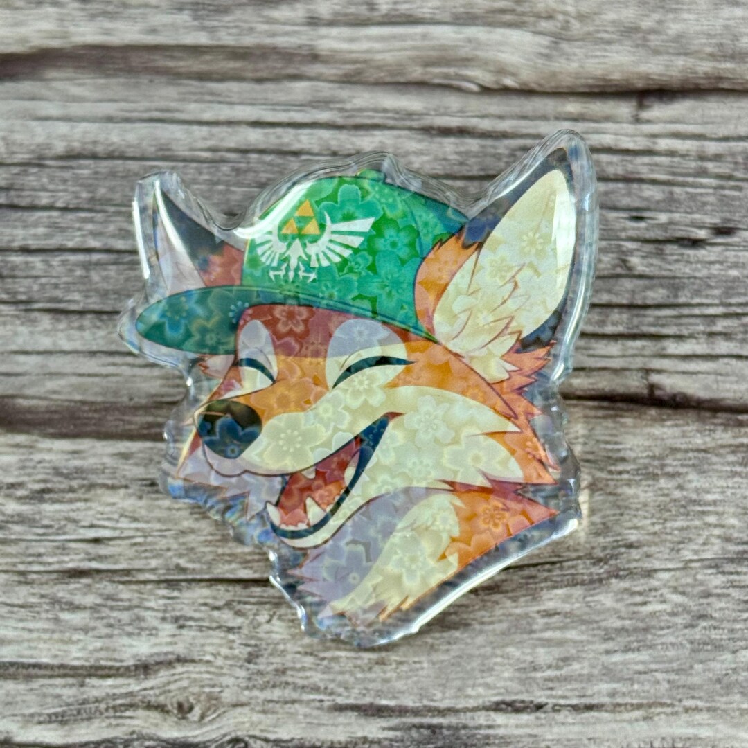 Fox With Hat Zelda Canine Face Acrylic Pin 1.75" Custom Furry Fluffy ...