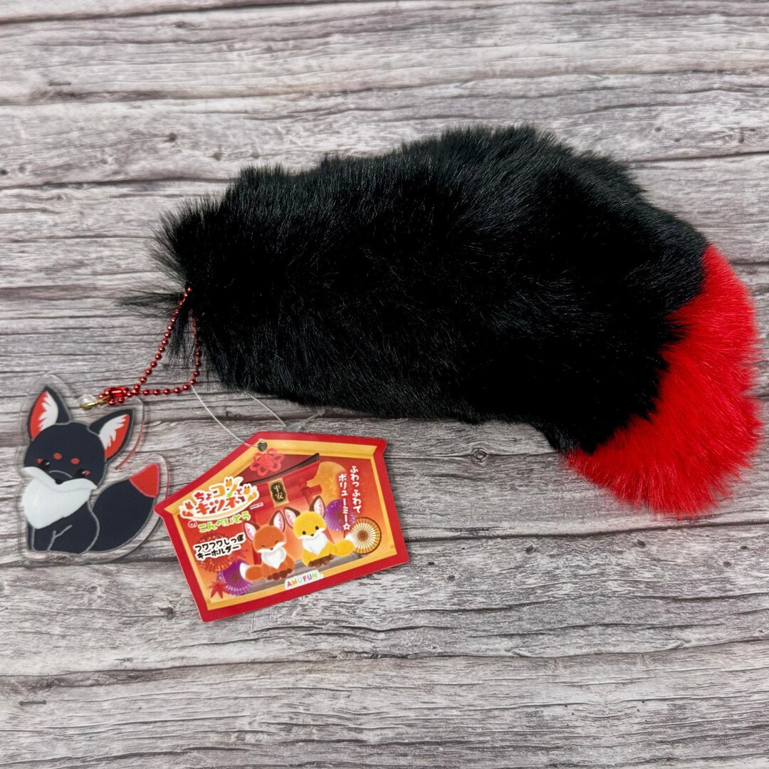 Chokon and the Fox Fluffy Plush Tail Keychain Black and Red New Japan ...
