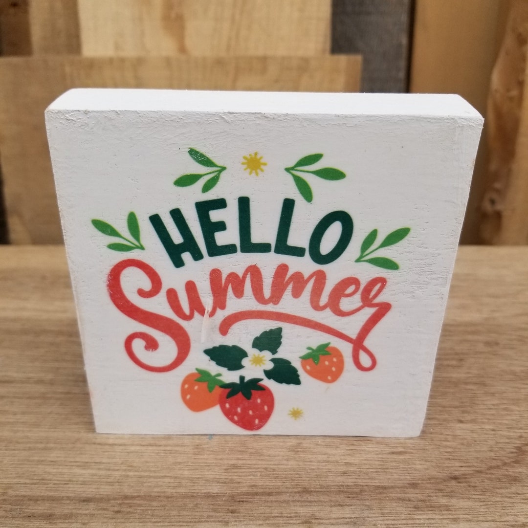 Primitive Wood Block Sign ( Hello Summmer Strawberry Thyme) - Etsy