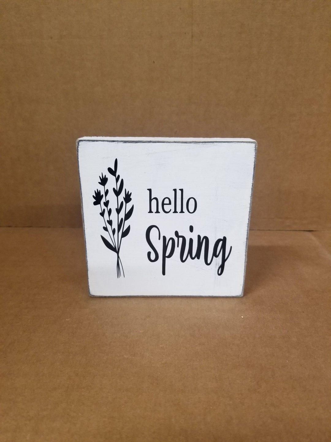 Hello Spring Wooden Sign White Sign Spring Sign Line Art Flower Table ...