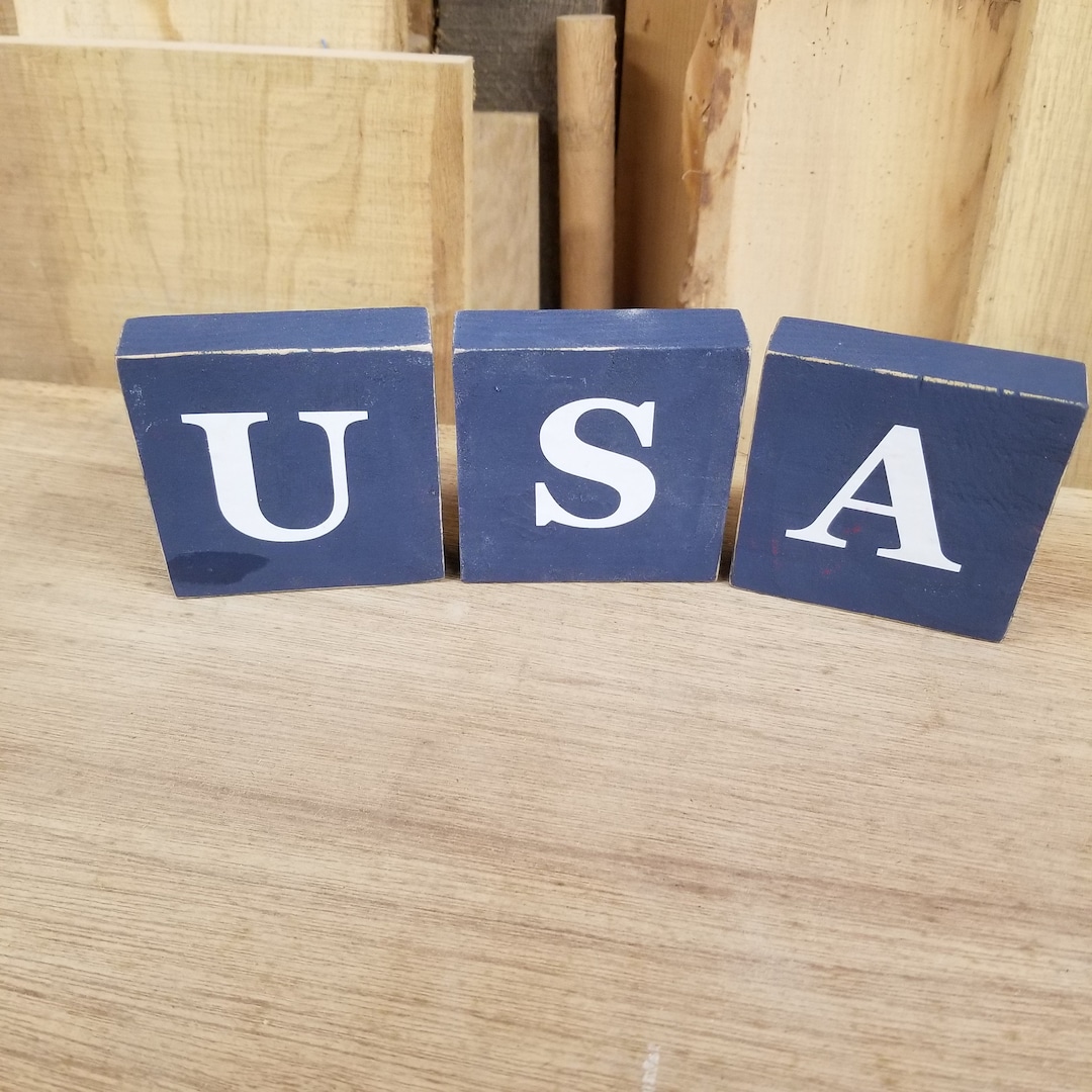 Primitive Wood Block Sign USA - Etsy
