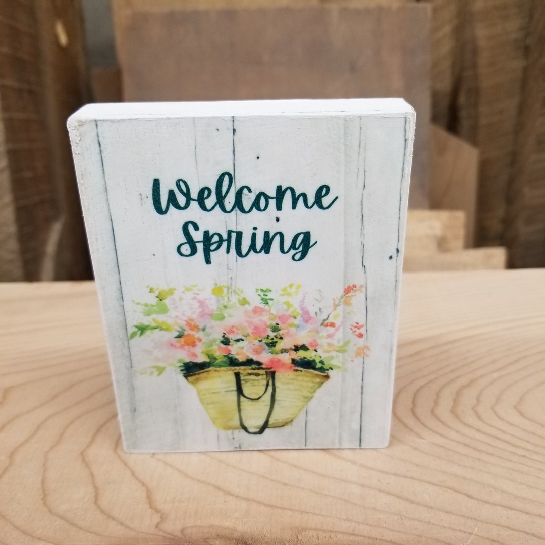 Welcome Spring Wooden Sign Primitive Farmhouse Country Wood Spring Sign ...
