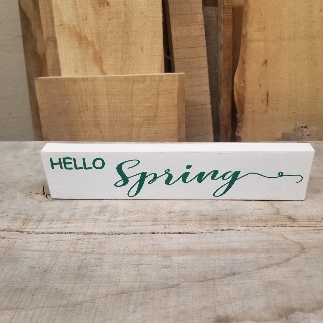 Hello Spring Wood Sign Spring Tier Tray Shelf Sitter Sign Primitive ...