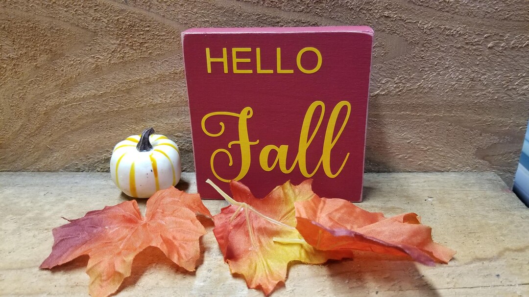 Hello Fall Wooden Red Block Orange Lettering - Etsy