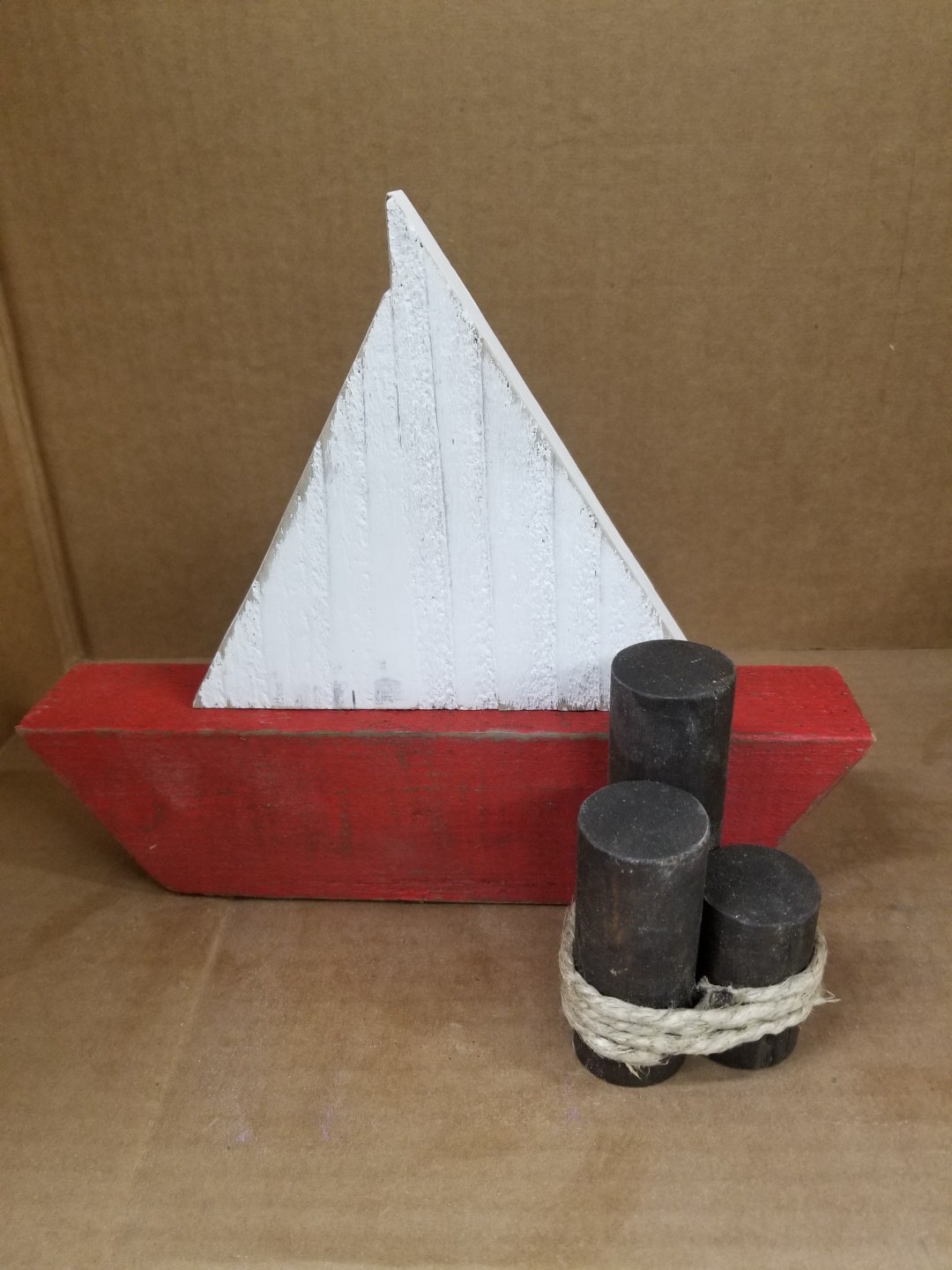 Wood Sailboat Red Sailboat Wooden Sailboat Nautical Decoration Sailboat ...