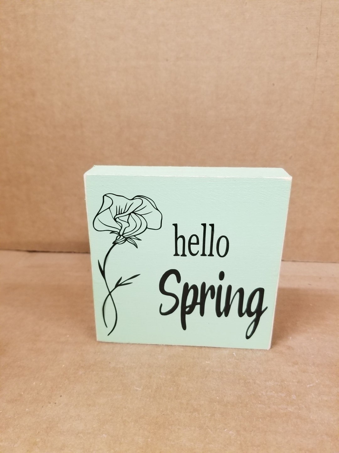 Hello Spring Wood Sign Line Art Flower Home Decoration Spring Sign ...
