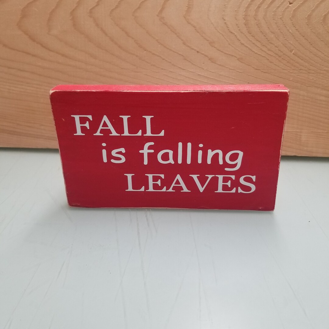 El otoño está cayendo hojas letrero de madera bloque rojo - Etsy México