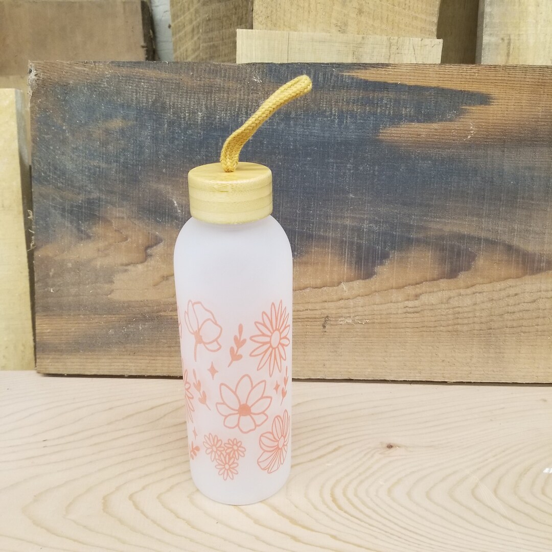Wildflowers Frosted 24oz Glass Water Bottle Frosted Water Bottle ...
