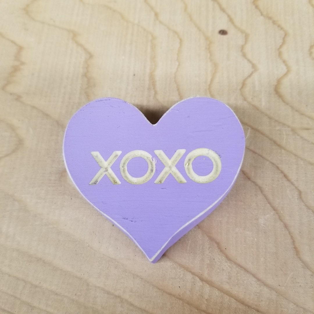 Purple Valentine Conversation Wood Heart Hugs and Kisses Valentine ...
