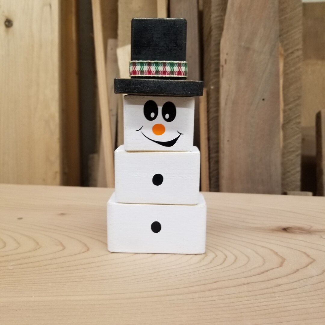 Primitive Stackable Wood Block Snowman - Etsy