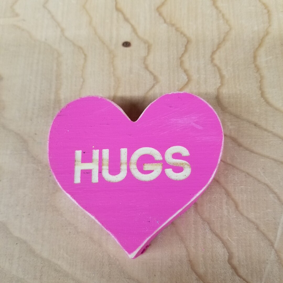 Pink Valentine Conversation Wood Heart Hugs Valentine Decoration - Etsy