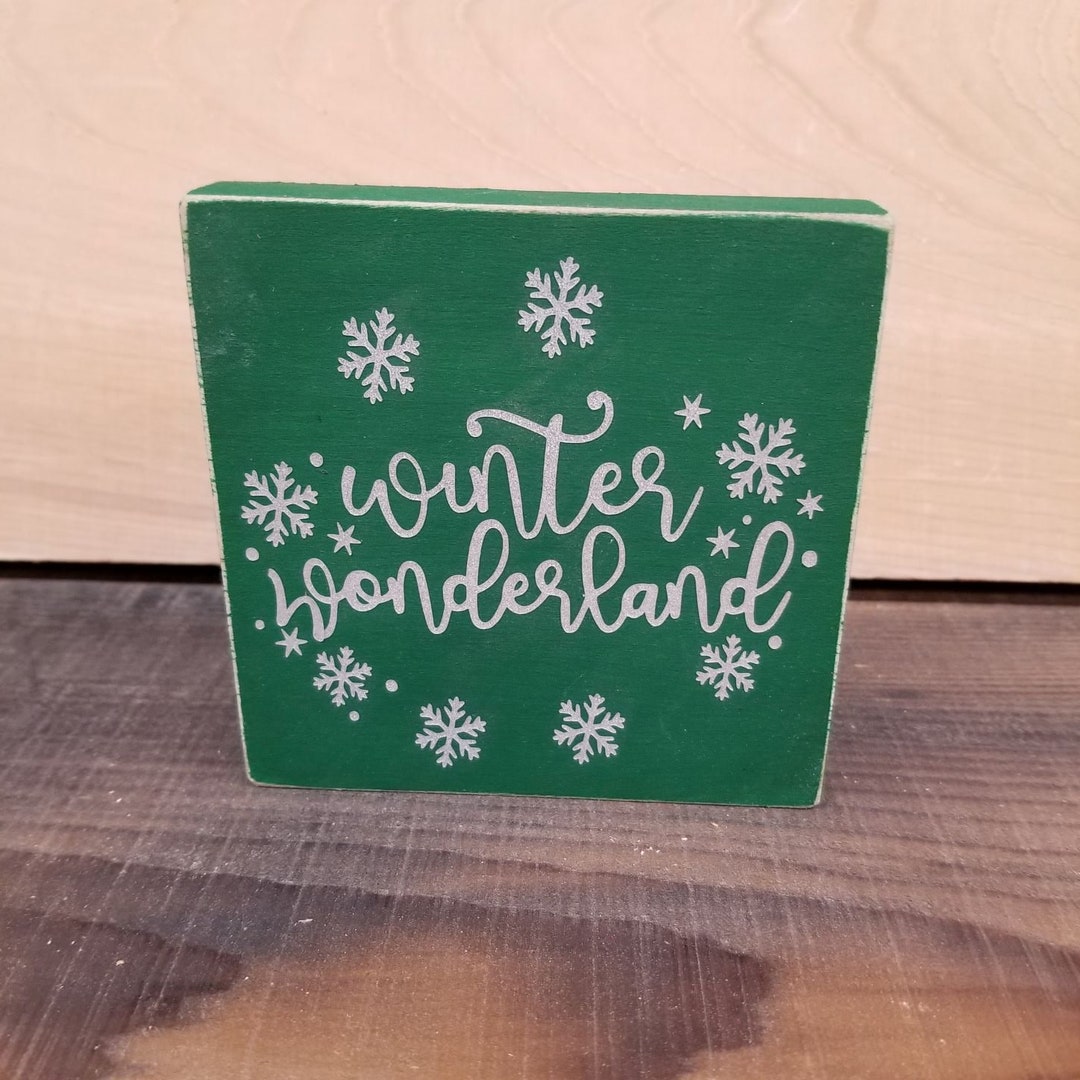 Winter Wonderland Wood Sign Winter Wooden Sign Green Block White ...