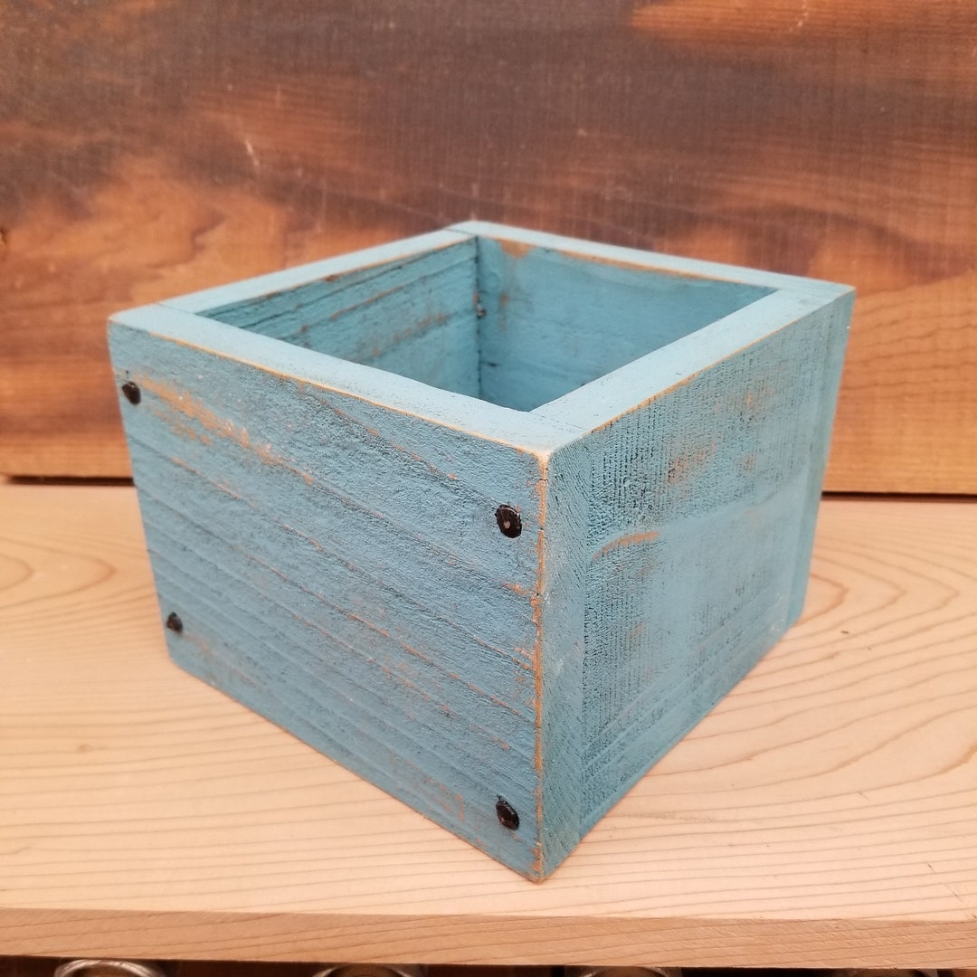 Wood Box Rustic Shadow Box Turquoise Wood Box Reclaimed Wood Box ...