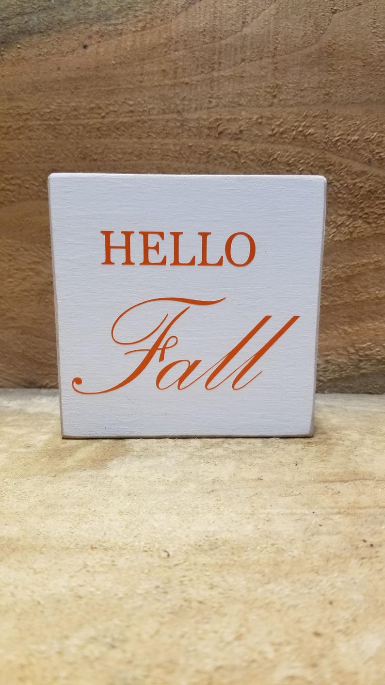 Hello Fall Wooden Sign White Block Orange Lettering - Etsy