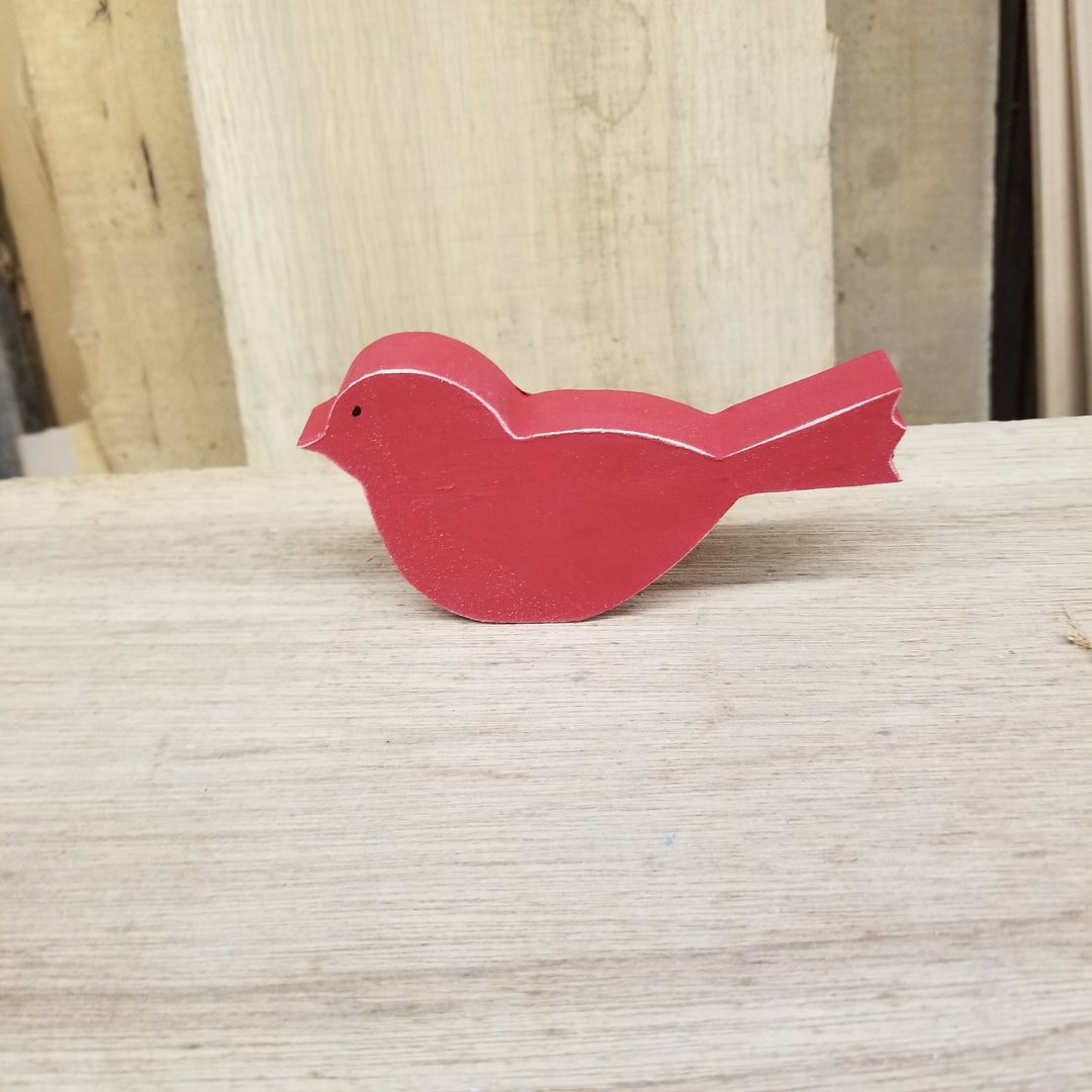 Red Bird Wood Bird Painted Bird Small Bird Sitting Bird Primitive Bird ...