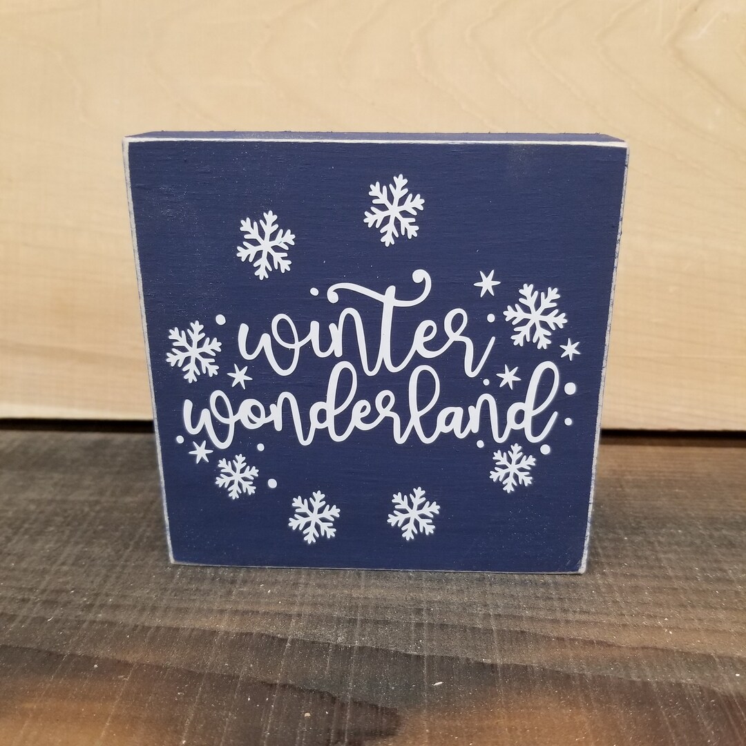 Winter Wonderland Wood Sign Blue Block White Lettering Winter Wooden ...