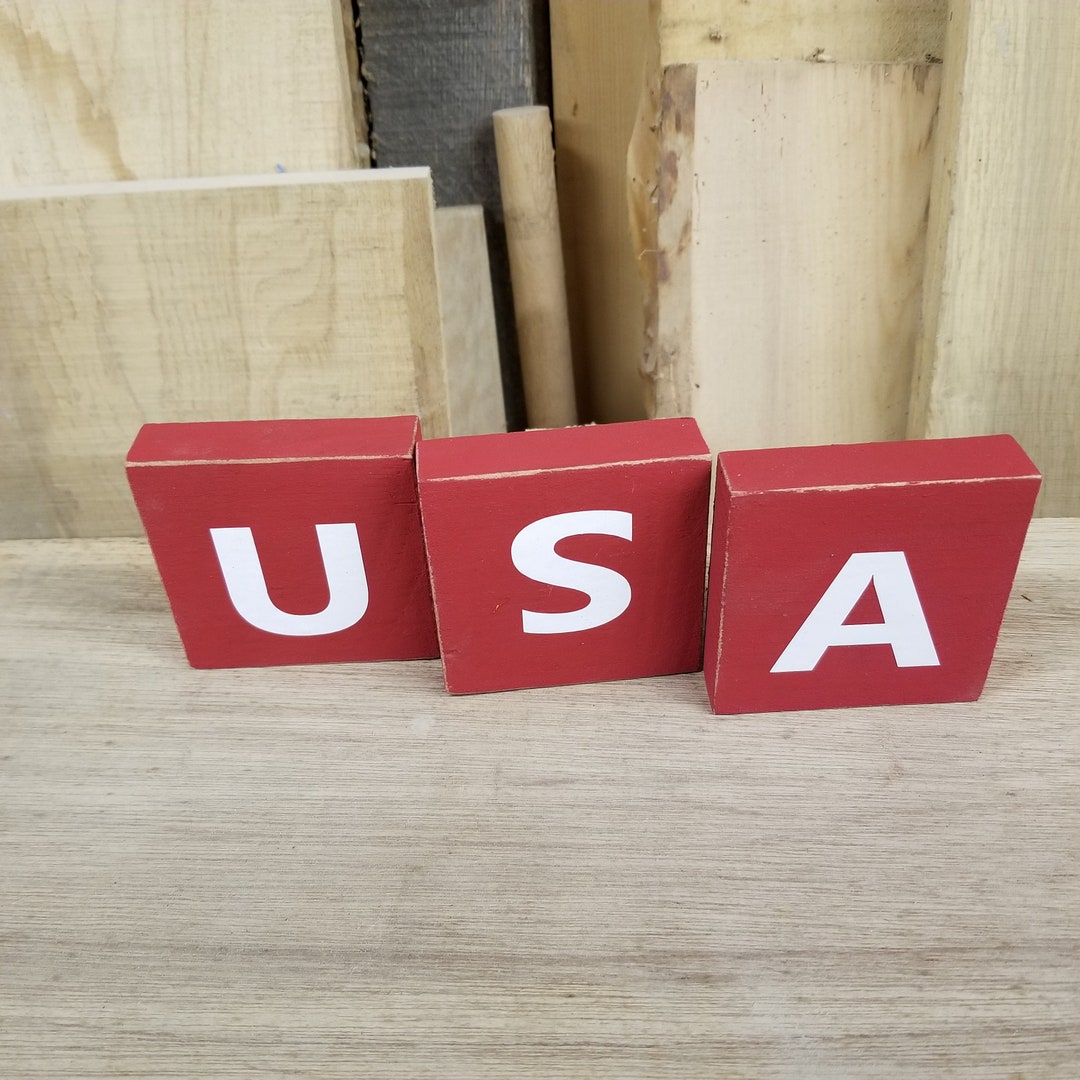 Primitive Wood Block Sign USA - Etsy