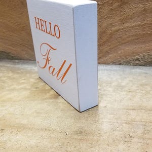 Hello Fall Wooden Sign White Block Orange Lettering - Etsy