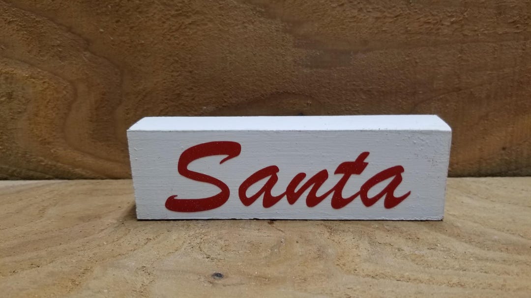 Santa Wooden Sign White With Red Lettering - Etsy