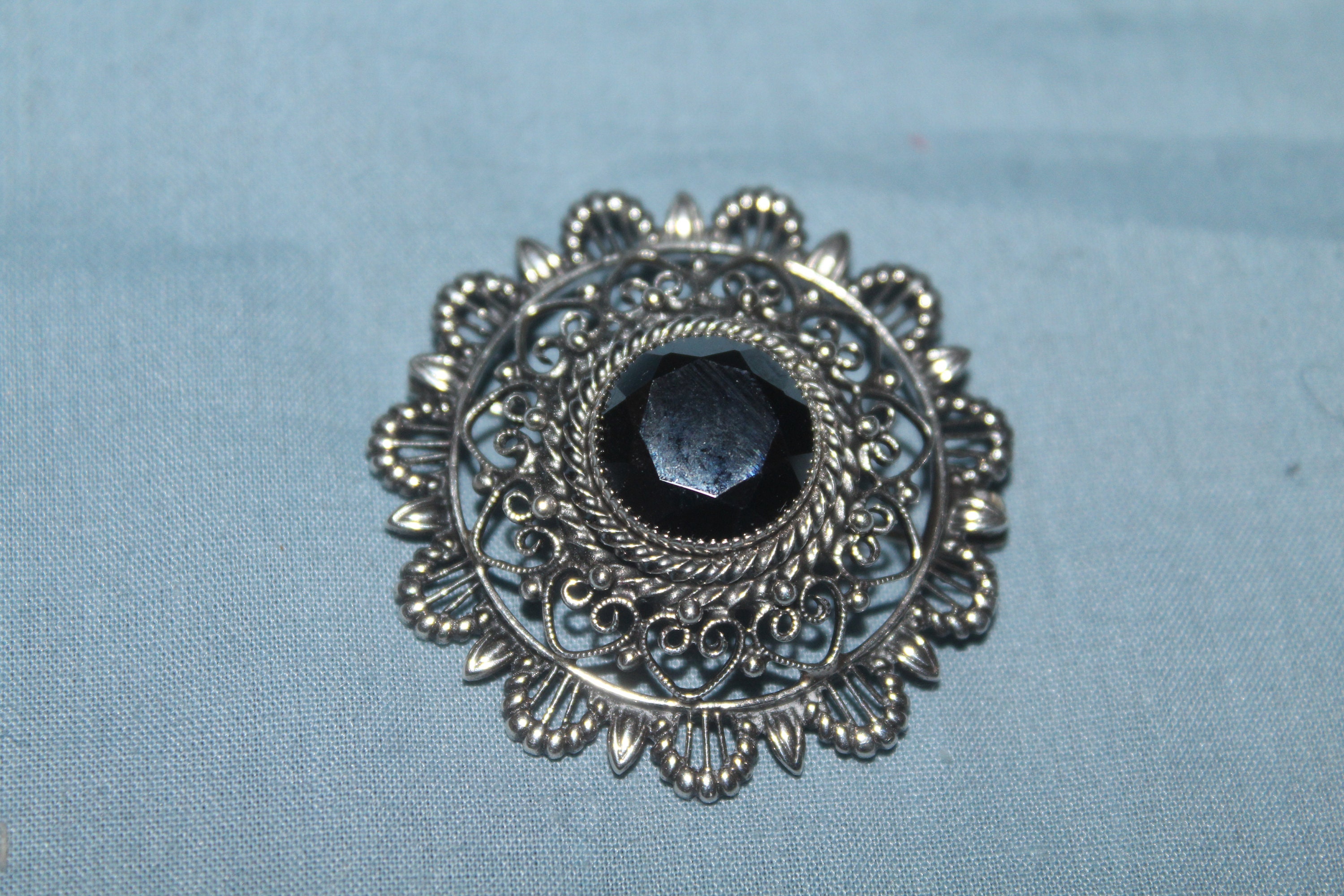 Beautiful Round Sterling Silver Brooch W/ Hematite Center - Etsy UK