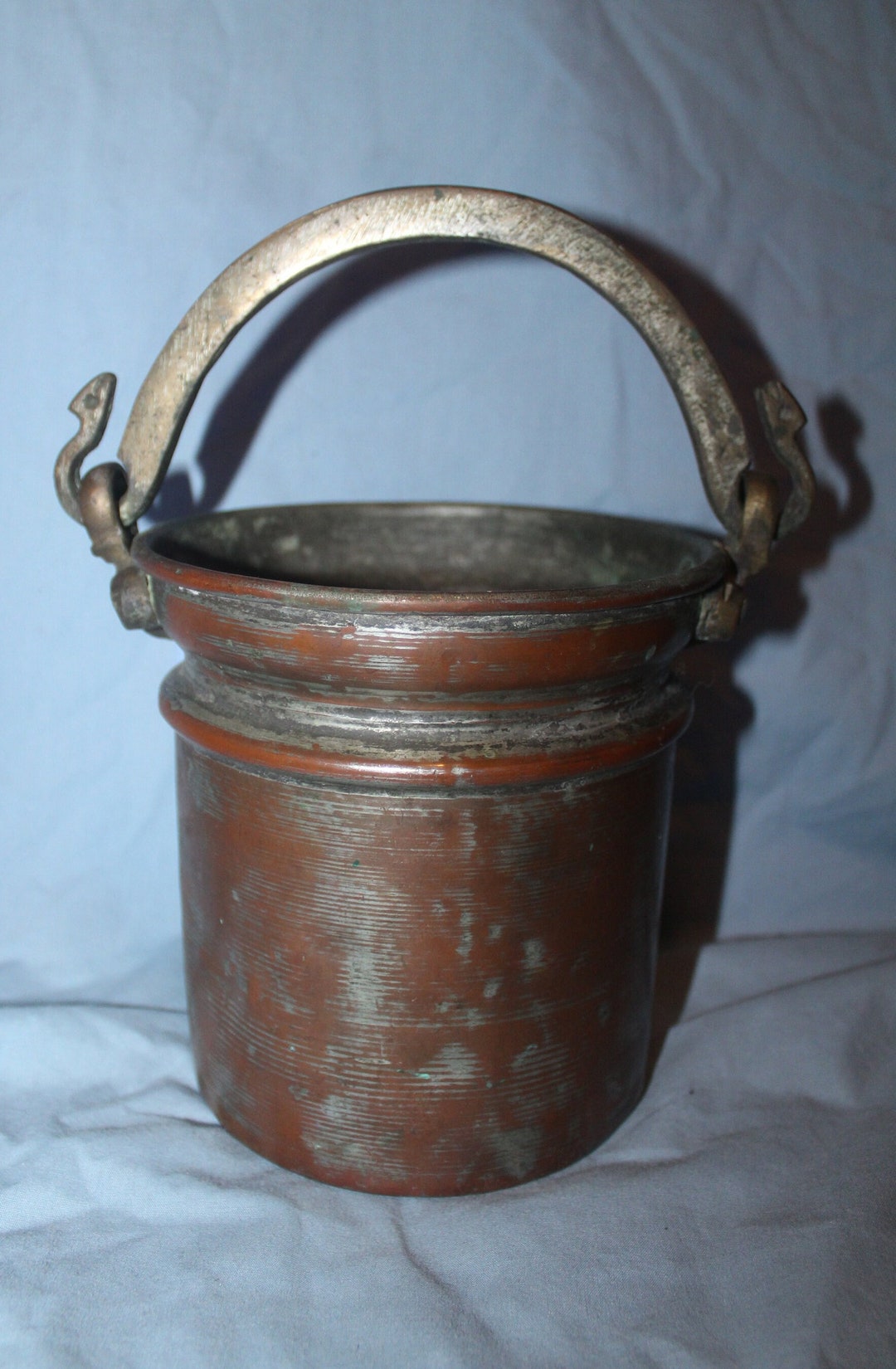 Antique Silver Plated Copper Pail Bucket W/flat Snake Head Handle - Etsy