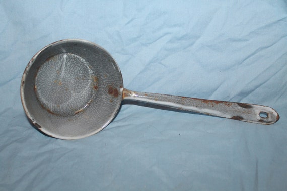 Vintage Early 1900's Mottled Grey Enamel Long Handle Ladle - Etsy