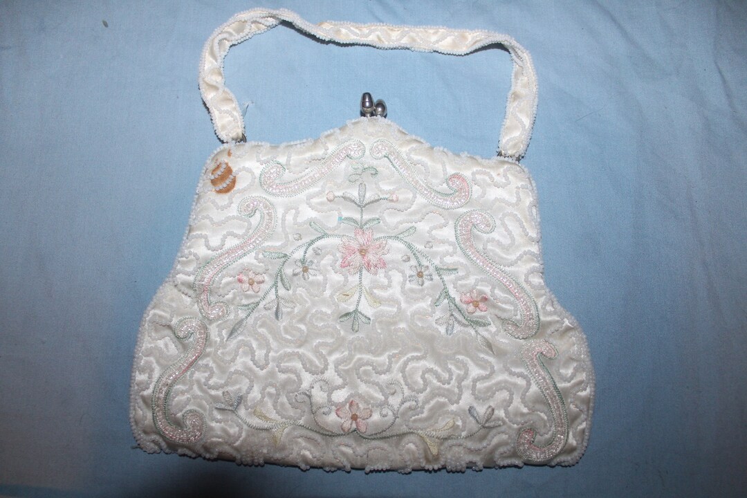 Vtg 1950's RICHERE Hand Made in Japan White Seed Pearls Beaded Evening ...