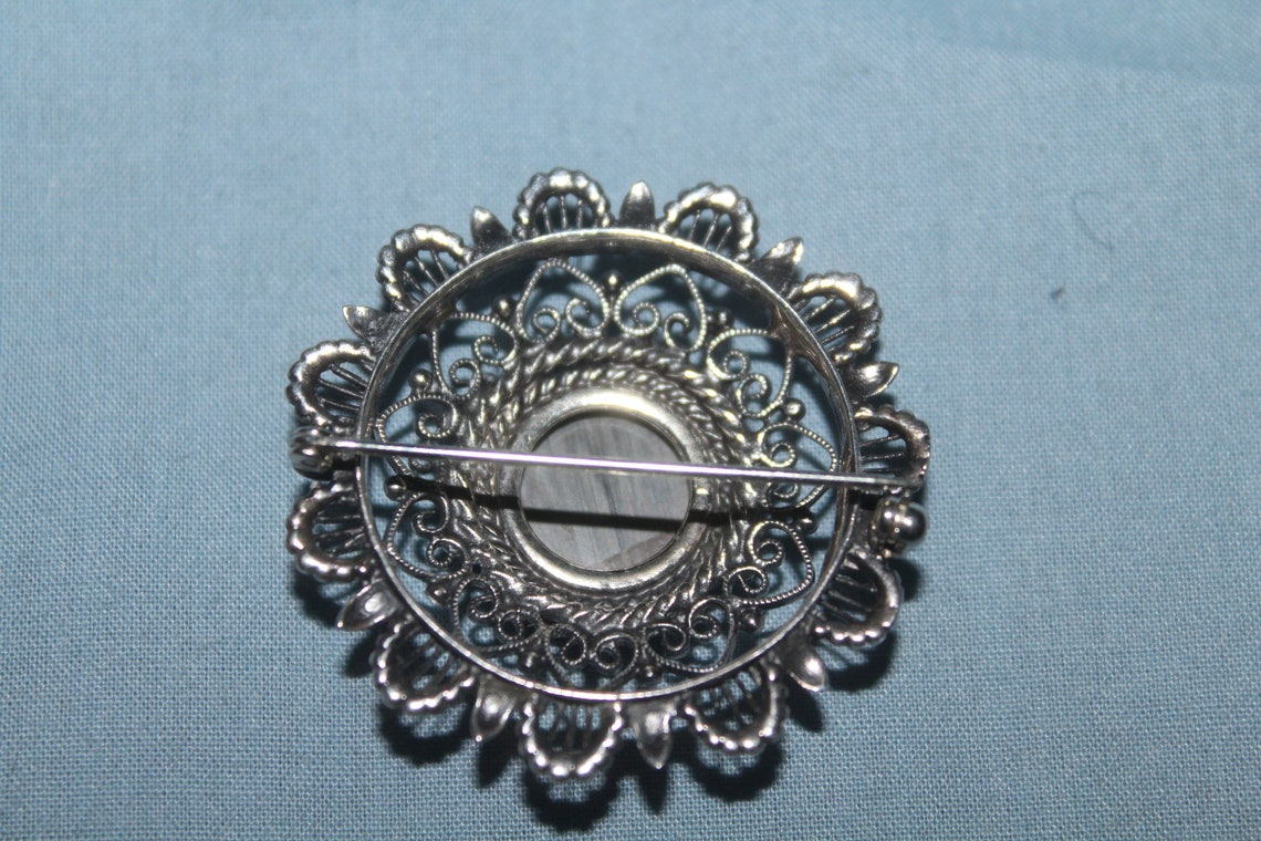Beautiful Round Sterling Silver Brooch W/ Hematite Center - Etsy UK